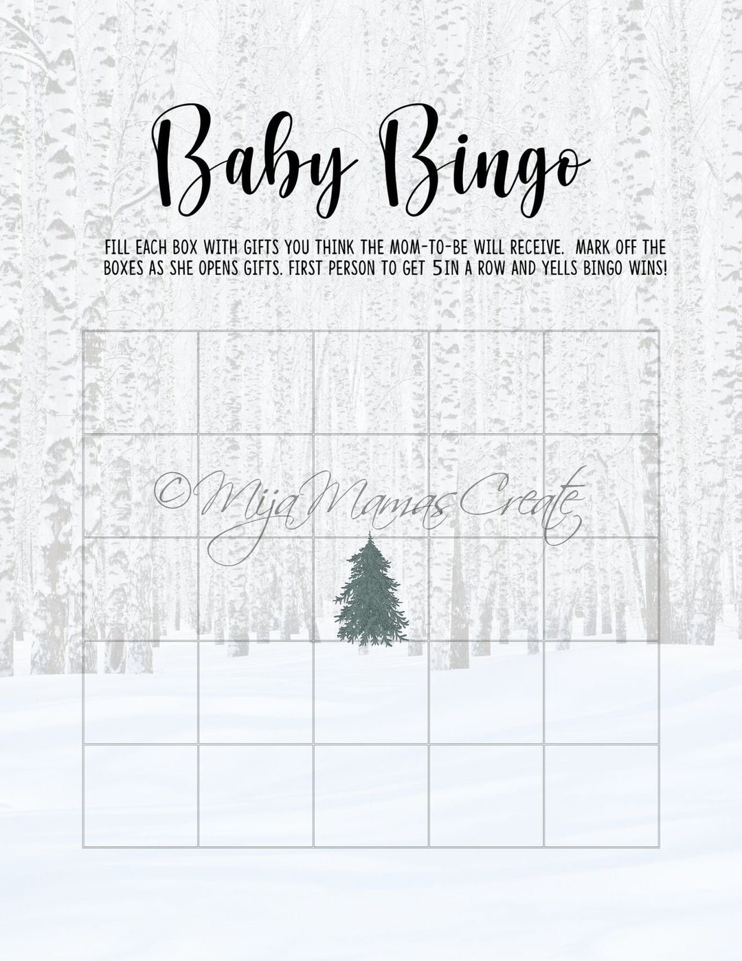 Baby Shower Games, Baby Bingo, Winter Theme - Etsy