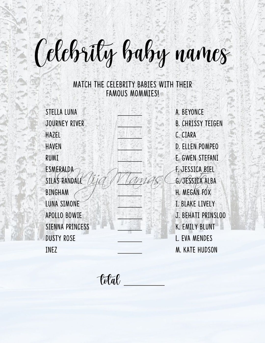 Baby Shower Games, Celebrity Baby Names, Winter Theme - Etsy