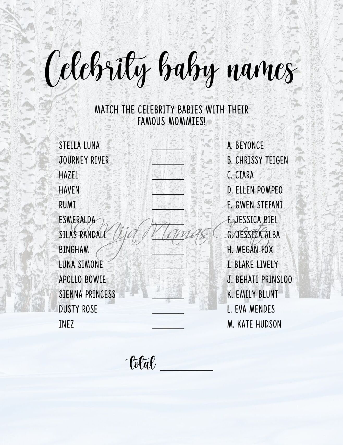 Baby Shower Games, Celebrity Baby Names, Winter Theme - Etsy