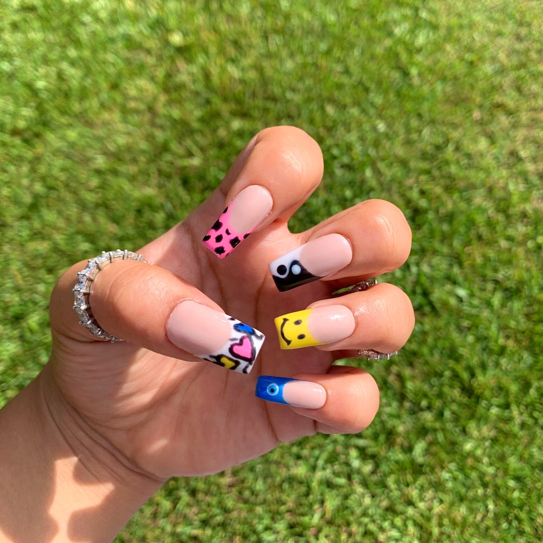 Mixed Prints Medium Length Square Press on Nails - Etsy