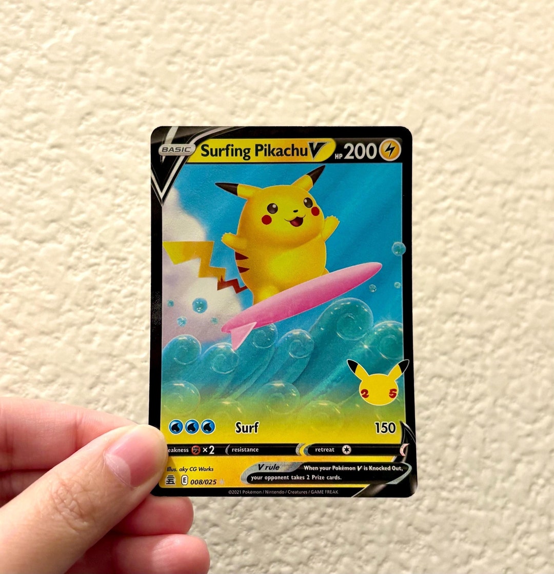 Surfing Pikachu V Rare Pokemon Card Celebrations | Real Authentic - Etsy
