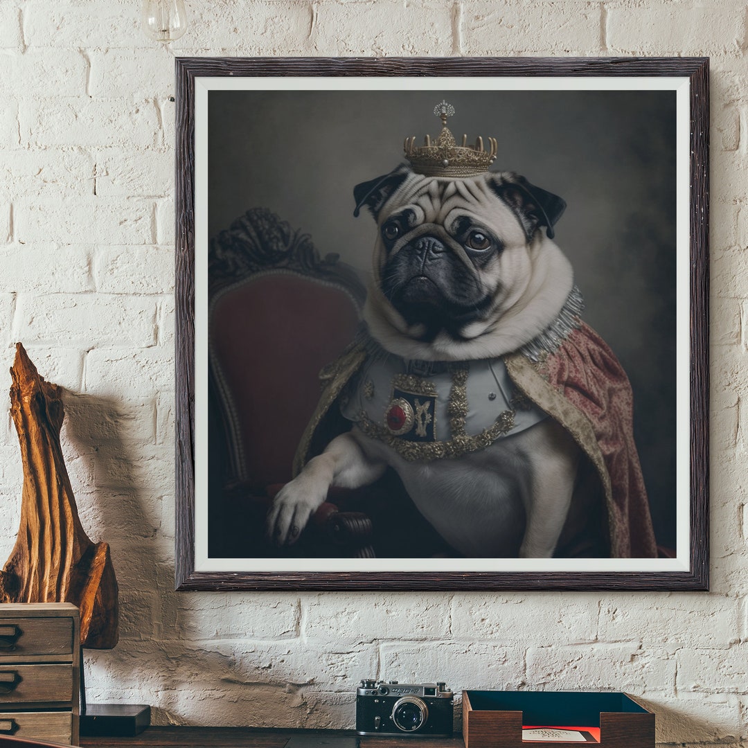 The Pug King Portrait, Renaissance Animal Painting, Animal Head Human ...