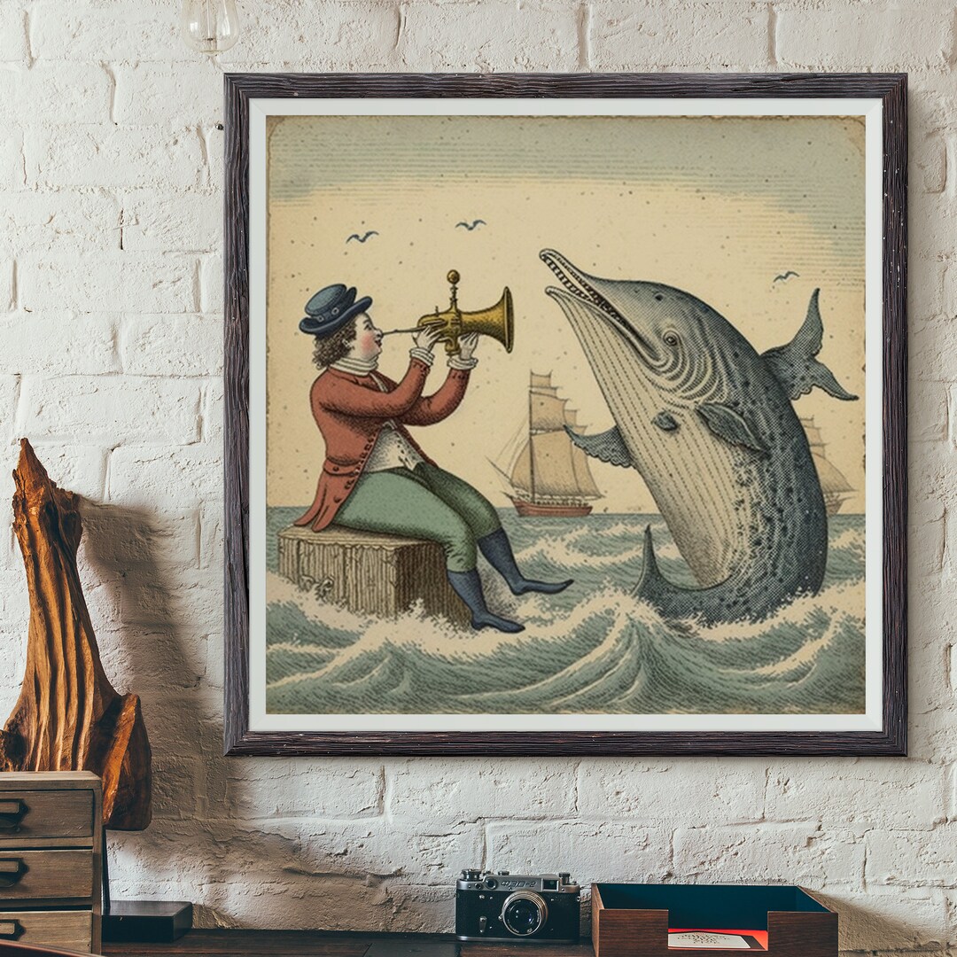 The Whale Charmer, Vintage Drawing, Etching - Art Print - Etsy