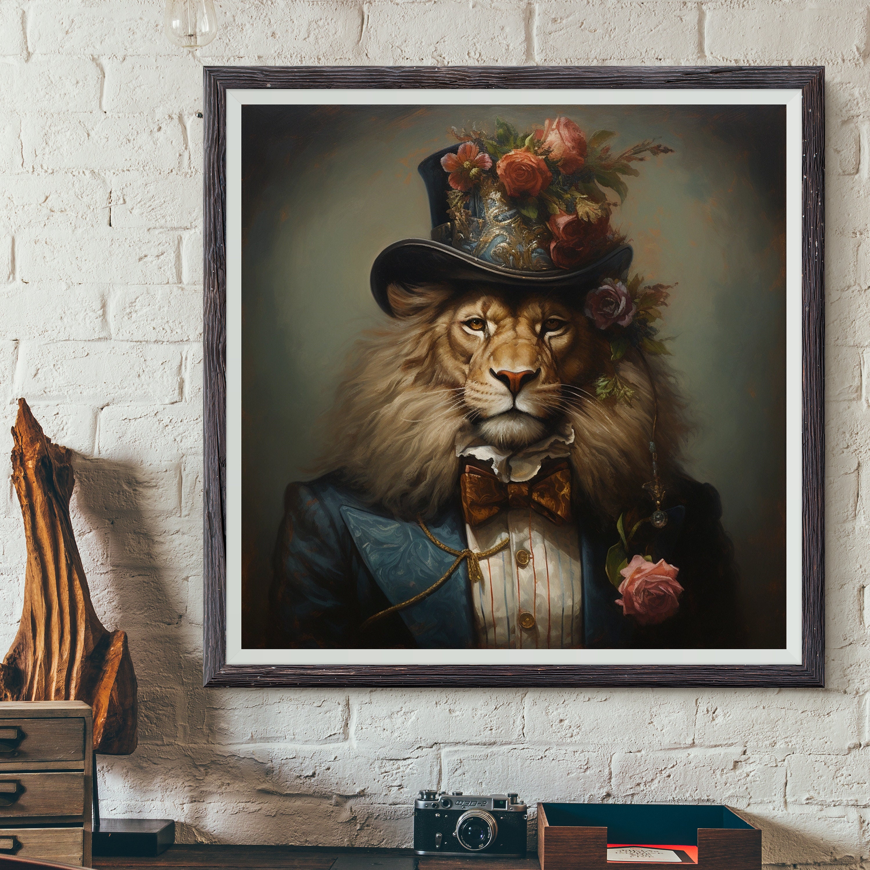 Regal Lion in a Top Hat, Renaissance Animal Painting, Animal Head Human ...