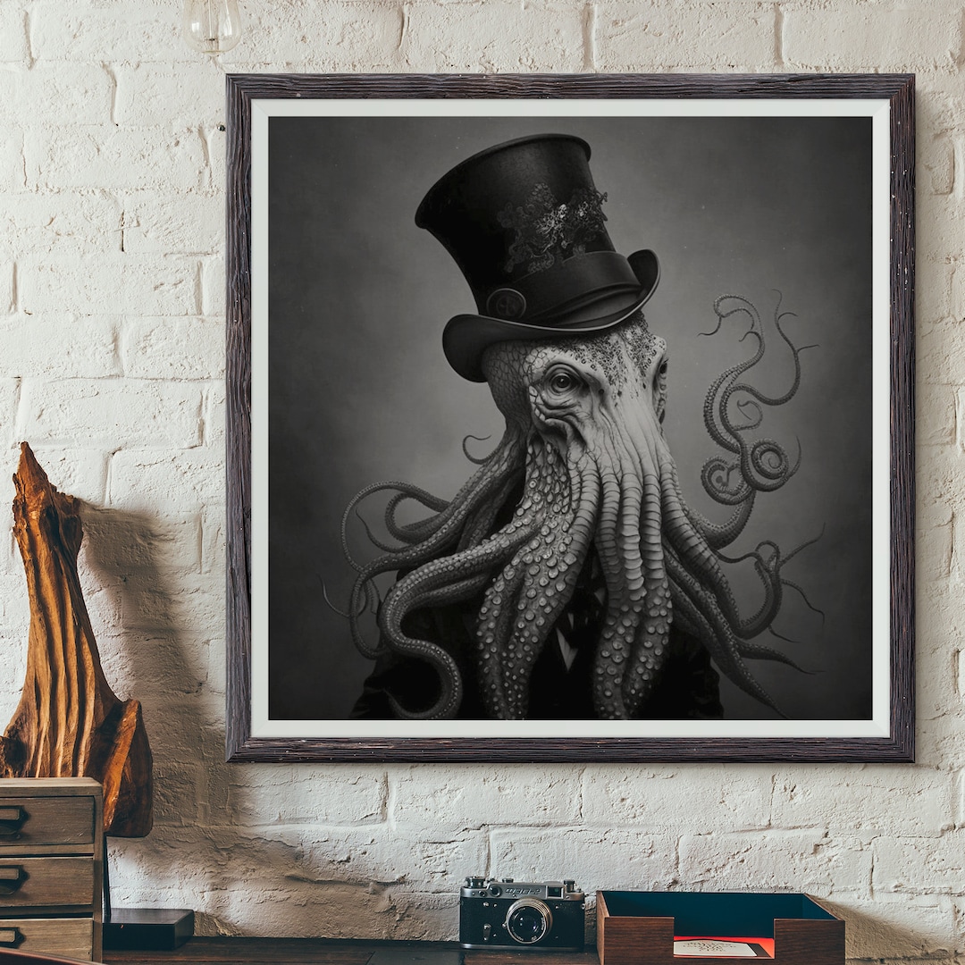 Octopus in a Top Hat Print, Eclectic Decor, Octopus Decor, Quirky ...