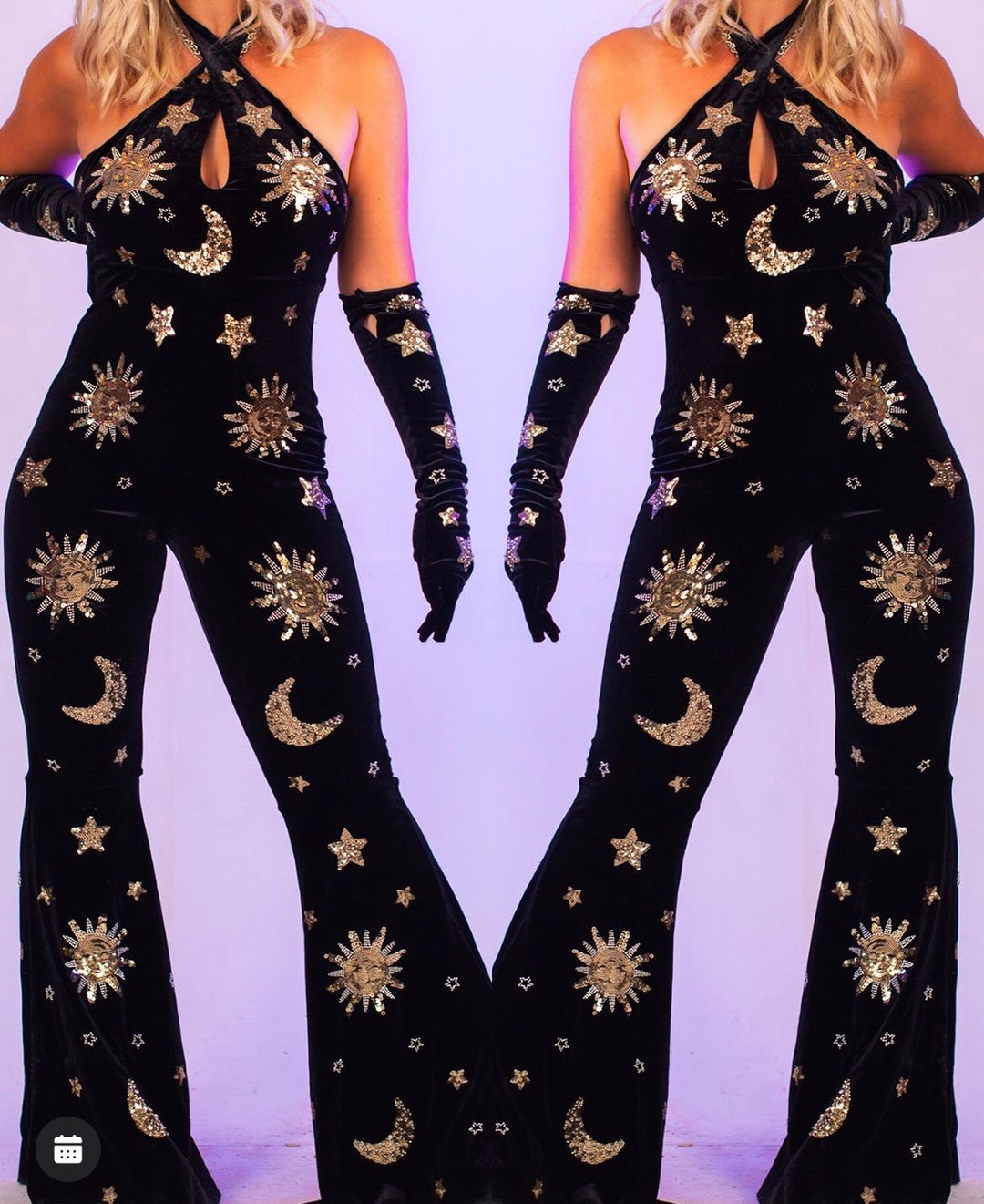Sun Moon Velvet Sequin Catsuit Jumpsuit Flares Celestial Festival Rave - Etsy