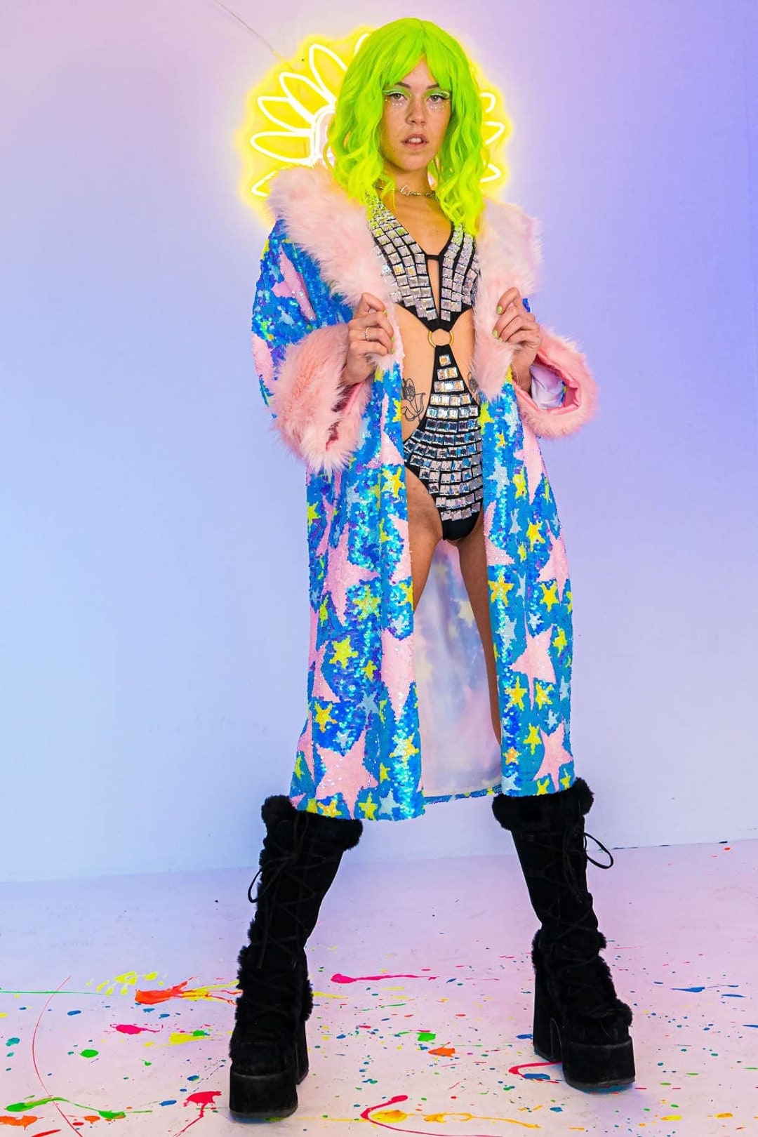 Sequin Pink Blue Waterproof Jacket Coat Festival Star Holographic ...