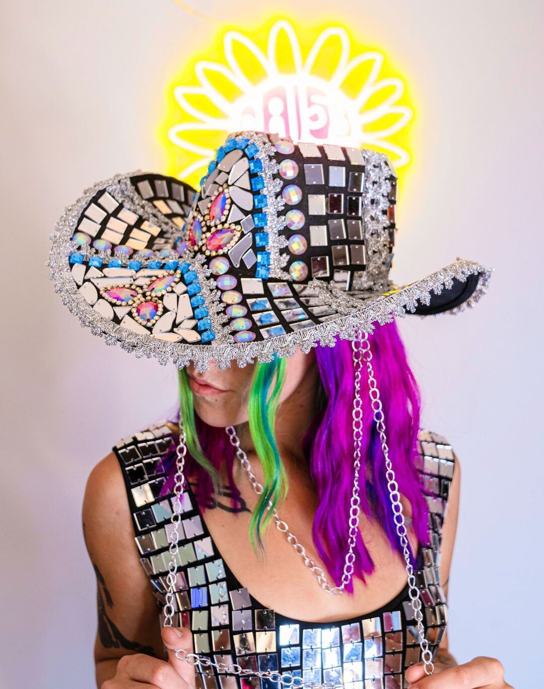 Cowboy Hat Mirror Festival Boho Ibiza Rave Sequin Beaded - Etsy