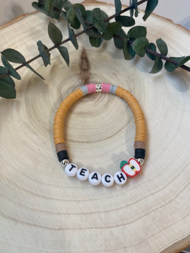 Personalized Teacher Bracelet Pencil Bracelet Stackable - Etsy