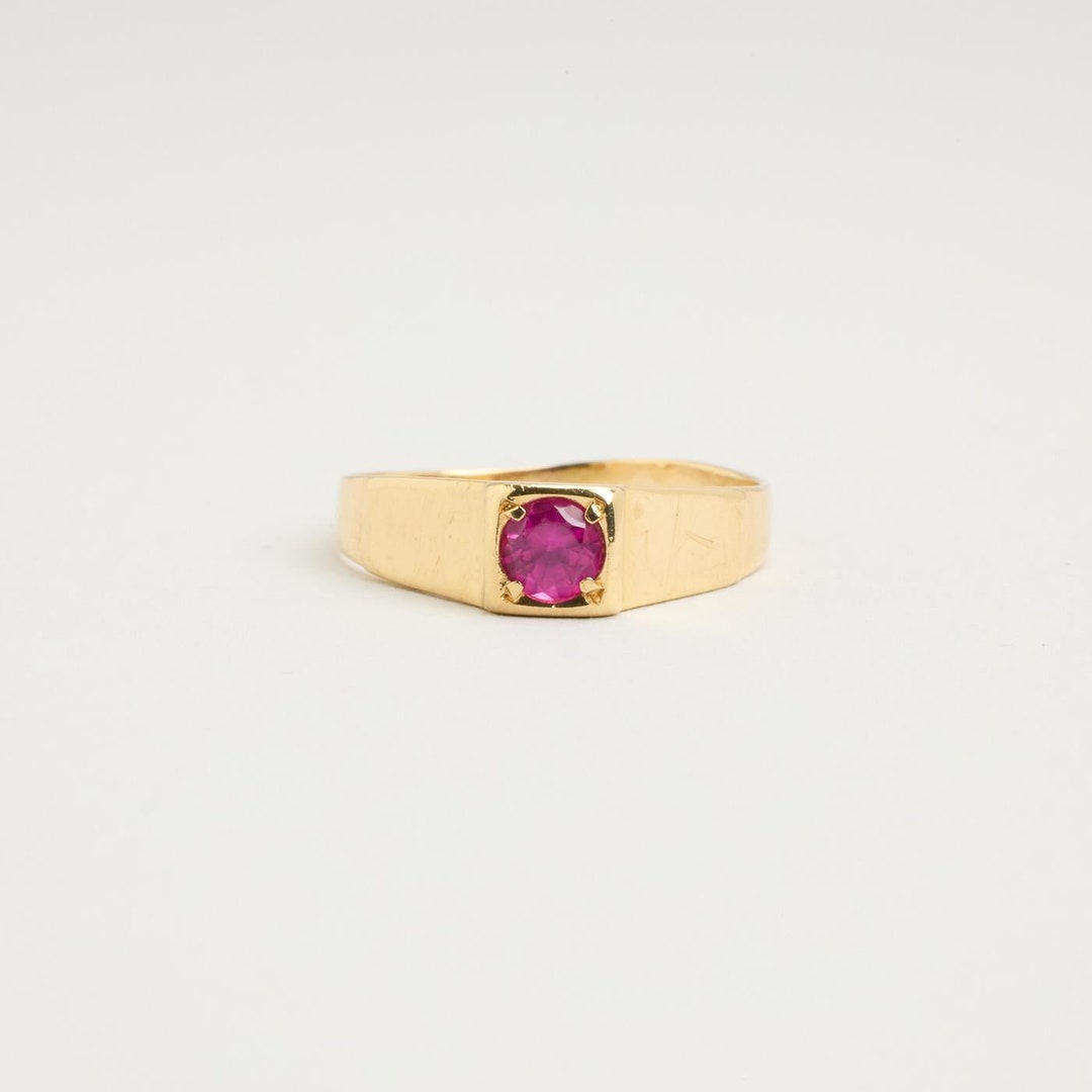 Ring With With Synthetic Ruby, in 14K Gold Size 6 Solid Gold Quality ...