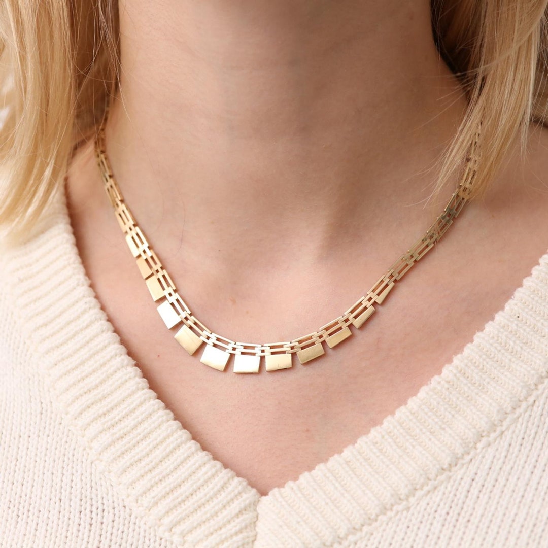 Brick Necklace in 8K Gold 15.35 Inches Solid Gold Fine - Etsy