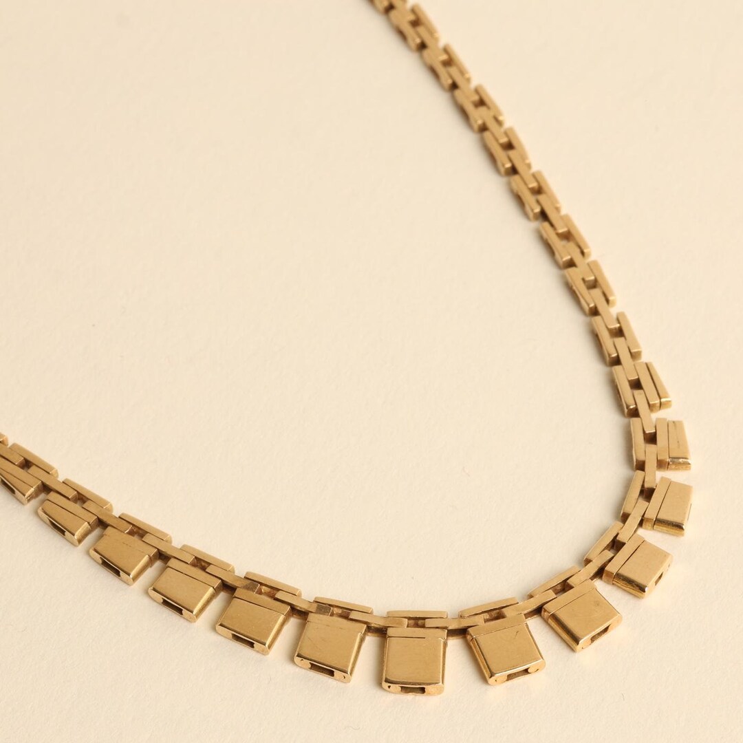 Brick Necklace in 14K Gold, 15.35 Inches Vintage Solid Gold Quality ...