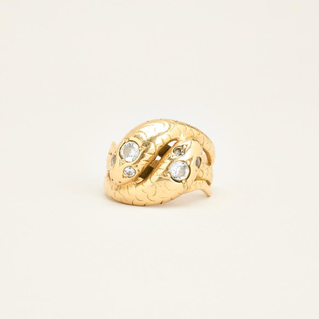 Snake Ring in 14K Gold, With Multiple Zirconias, Size. 55 - Etsy