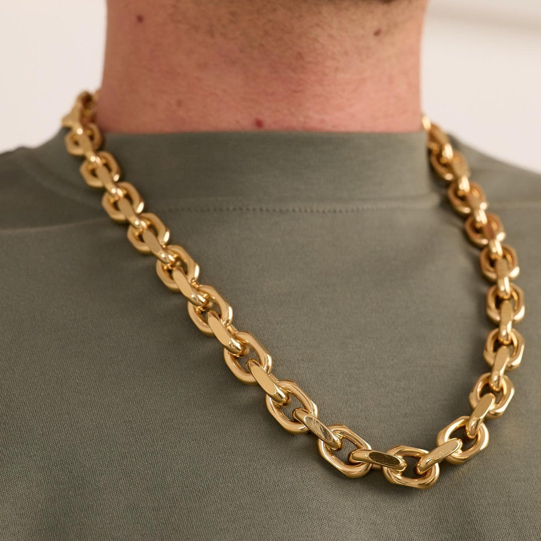 BNH Anchor Chain Necklace in 14K Gold, 24.41 Inches Solid Gold Quality ...