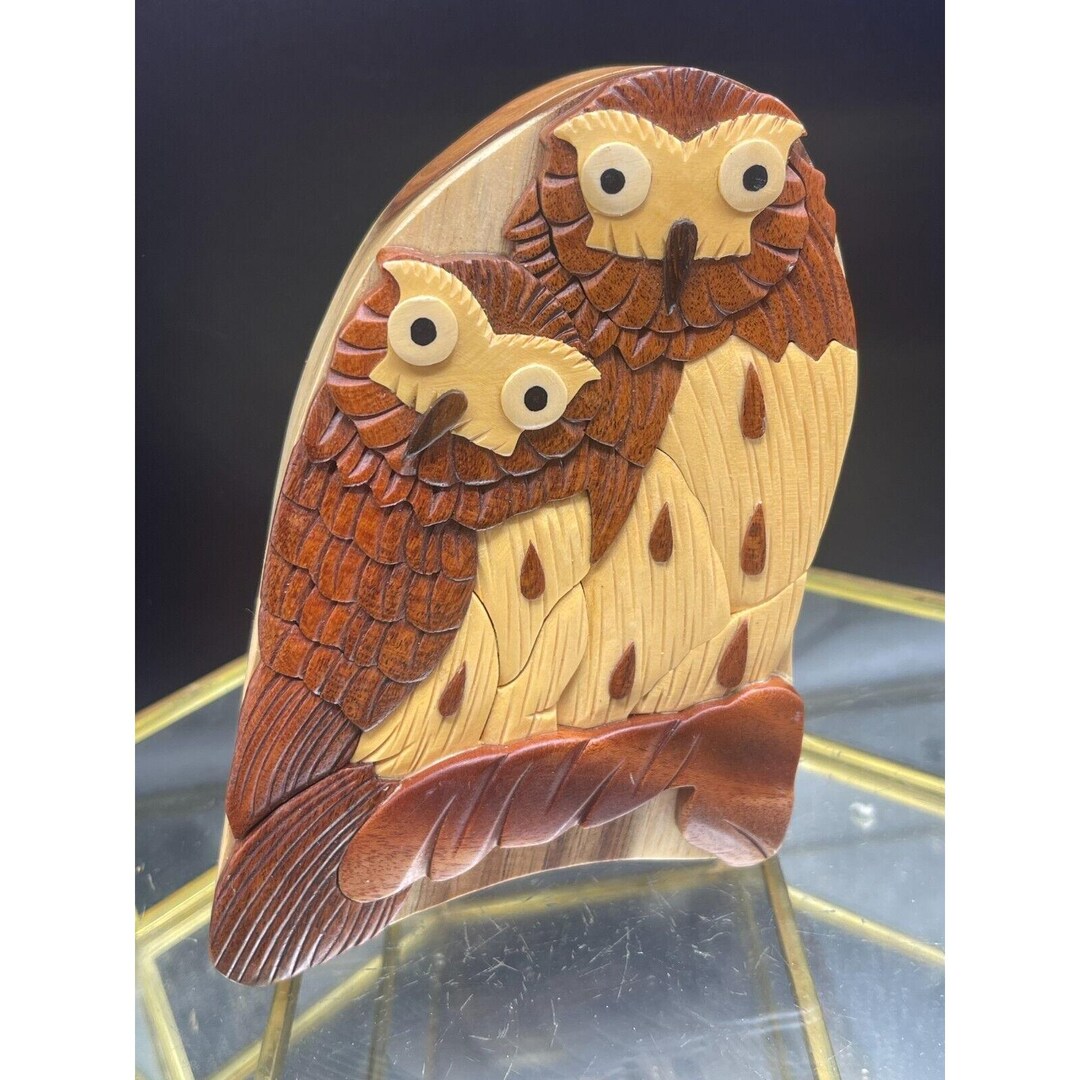 Carver Dan's Wooden Handcrafted Owl Secret Puzzle Box, Vintage - Etsy