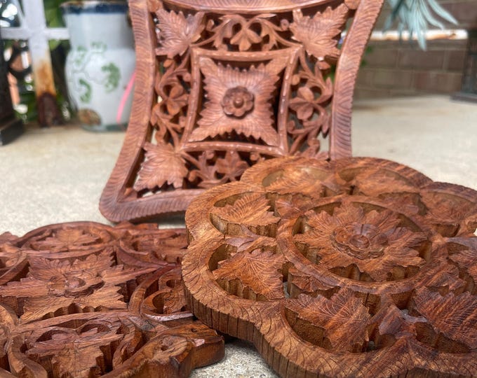 Vintage, Hand-carved, Wood Trivets (set of 3) - Etsy