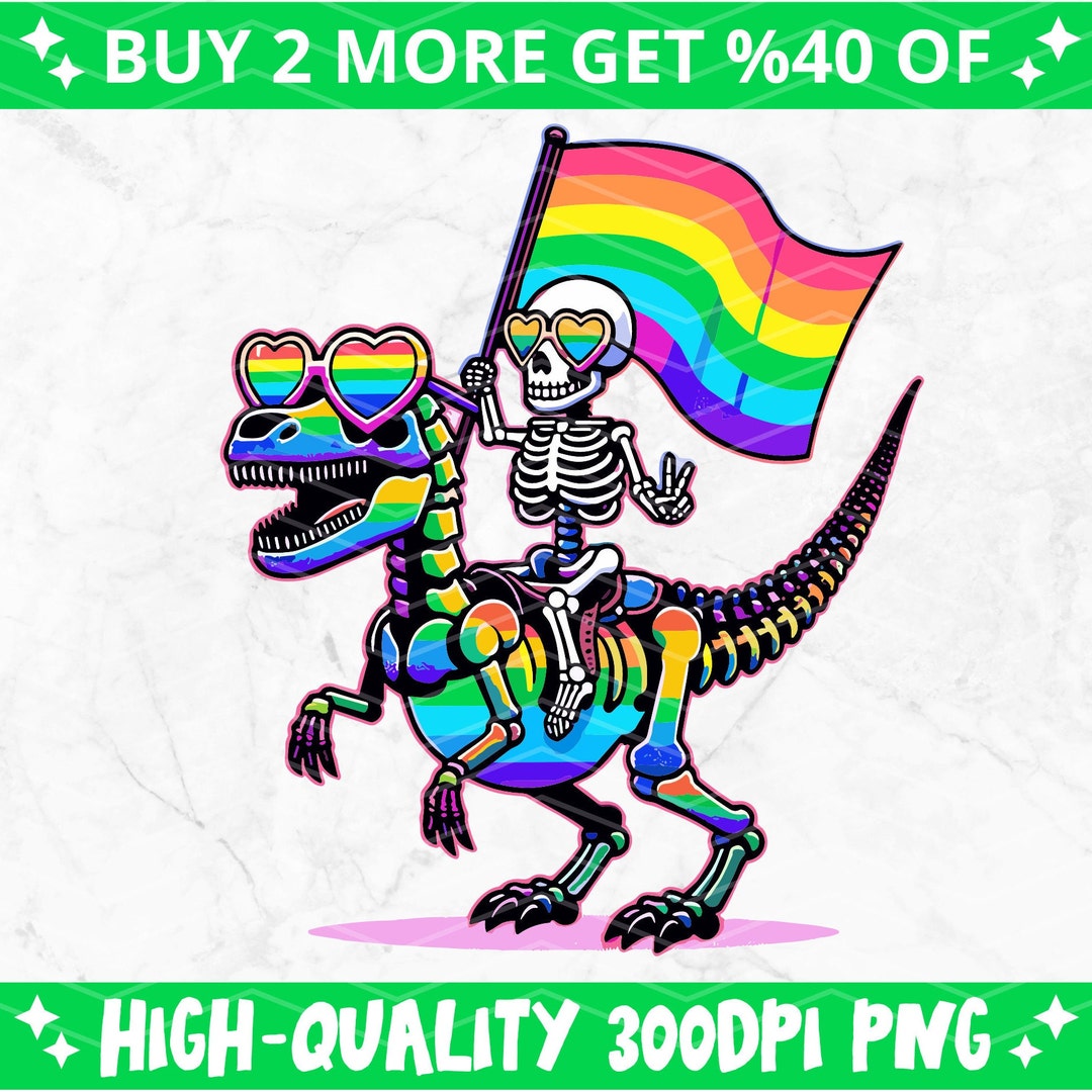 Skeleton With Dinosaur LGBTQ Png, Rainbow Dinosaur Png, Pride Skeleton ...