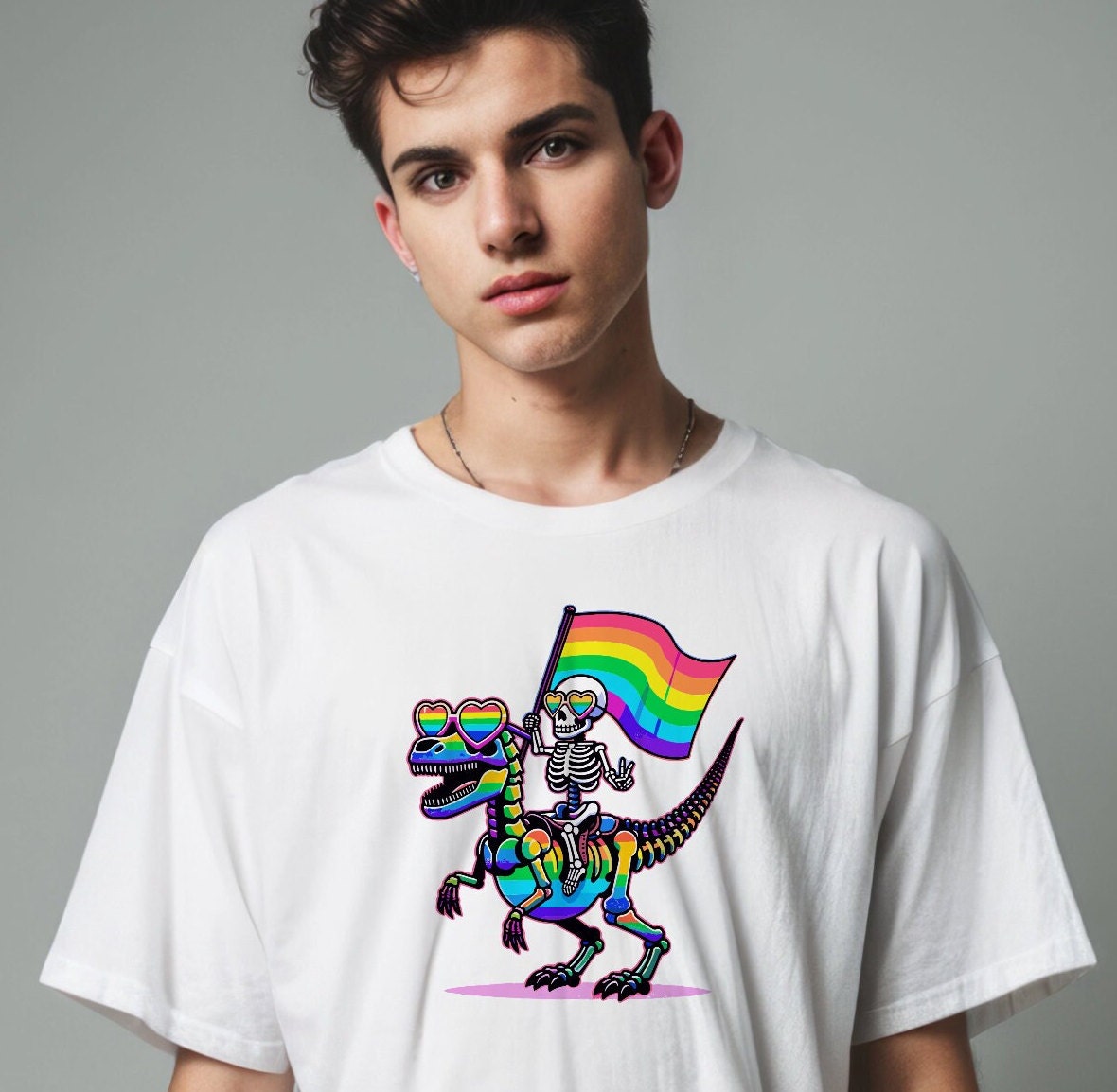 Skeleton With Dinosaur LGBTQ Png, Rainbow Dinosaur Png, Pride Skeleton ...