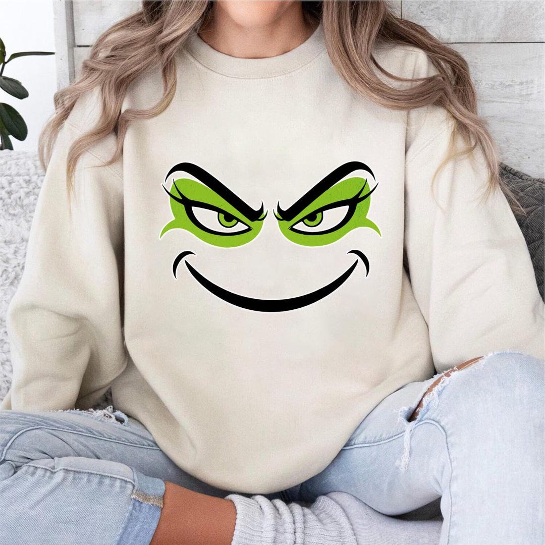Grinch Face Sweatshirt, Grinchmas Christmas Hoodie, Funny Green Monster ...