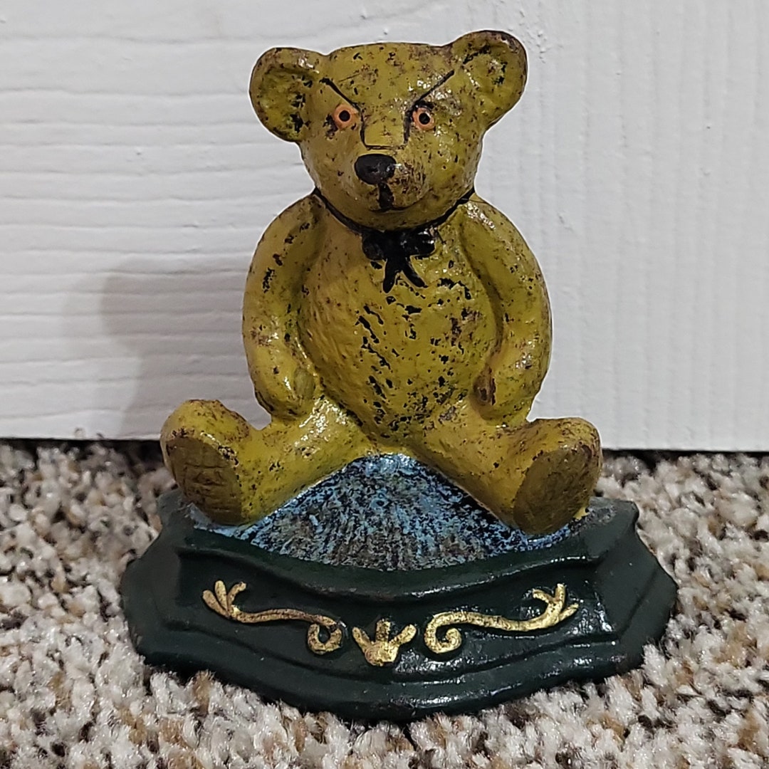 Cast Iron Grumpy Teddy Bear Door Stop - Etsy