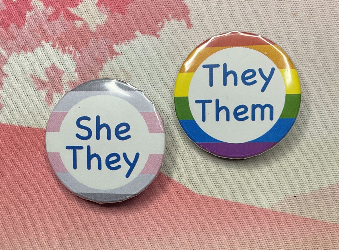 Custom Pronoun Badge With Custom Flag Background - Etsy