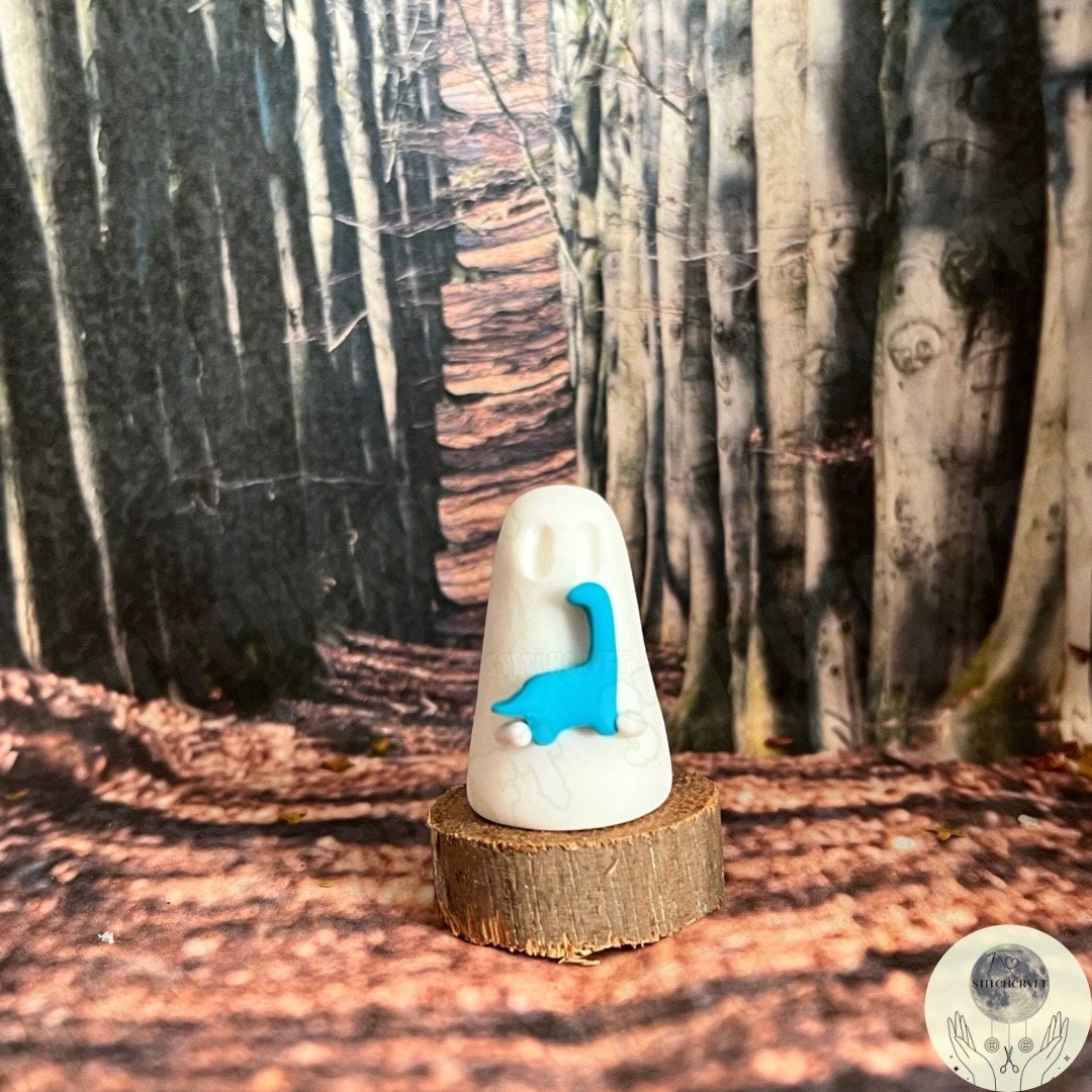 ADOPT A GHOST | Polymer Ghost Holding Tiny Bronto | Handmade to Order ...
