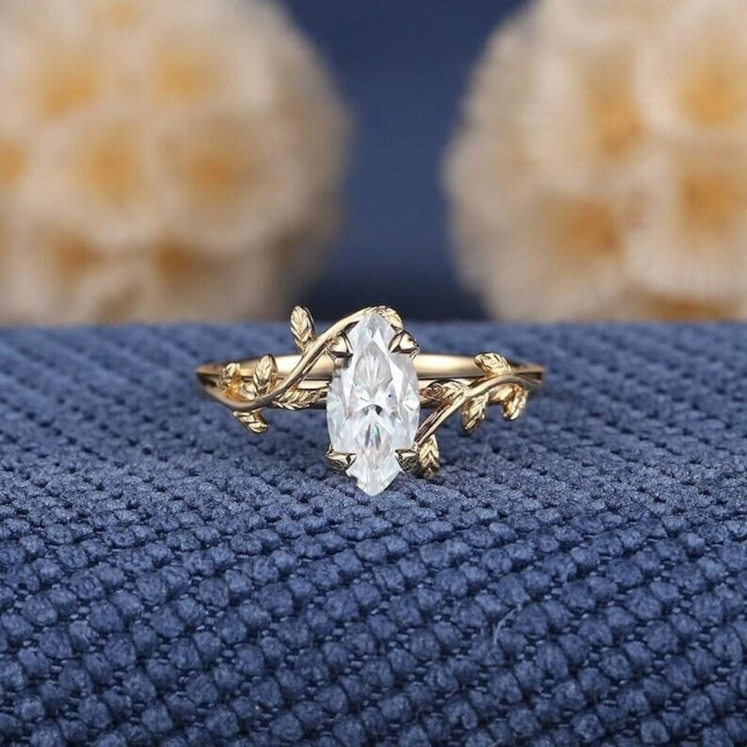 Marquise Moissanite Engagement Ring Vintage Vine Bridal Ring Unique ...