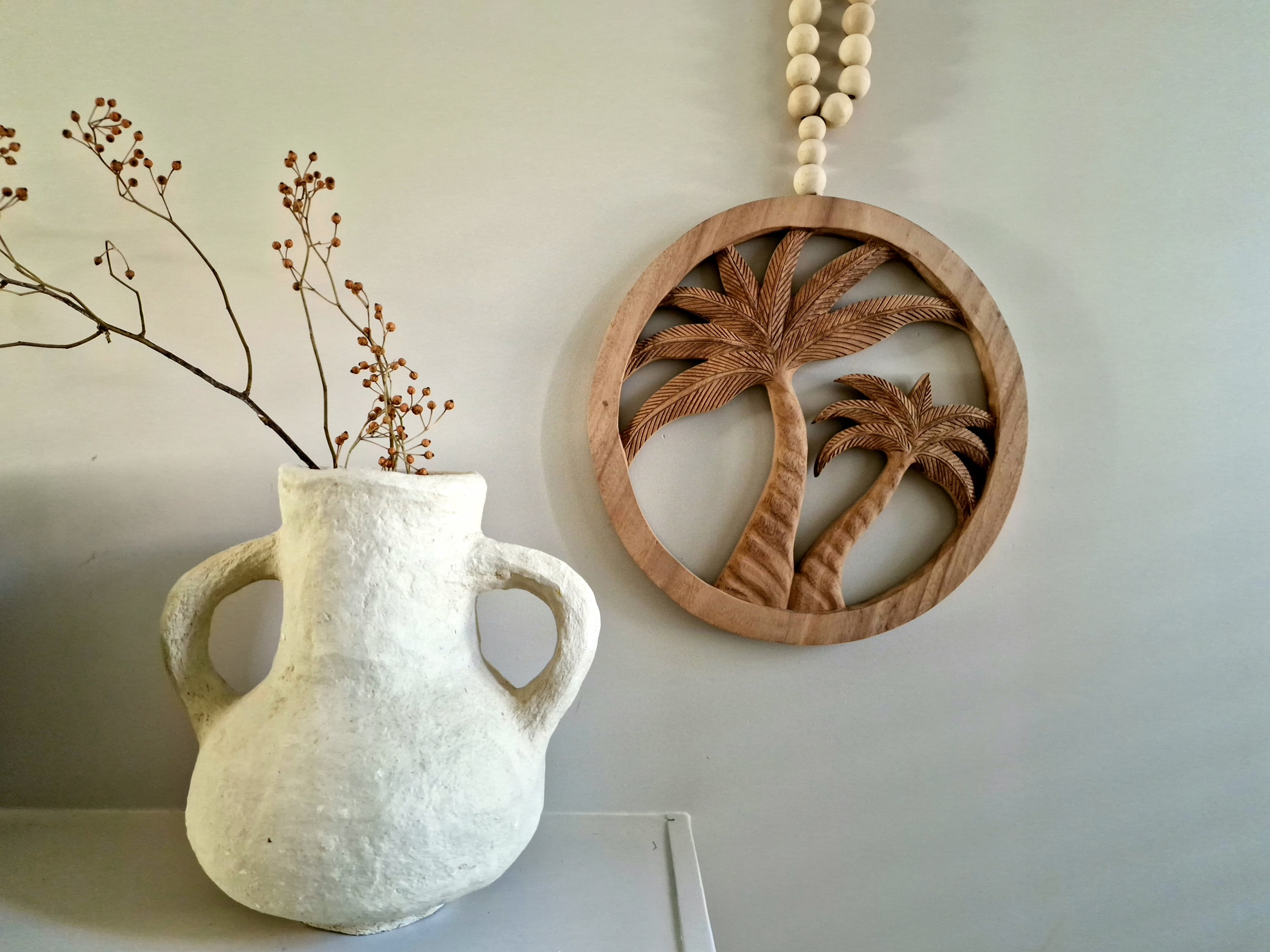 Palm Tree Wall Decor, Wall Art, Wooden Palm Trees, Beads, Wood Carving ...