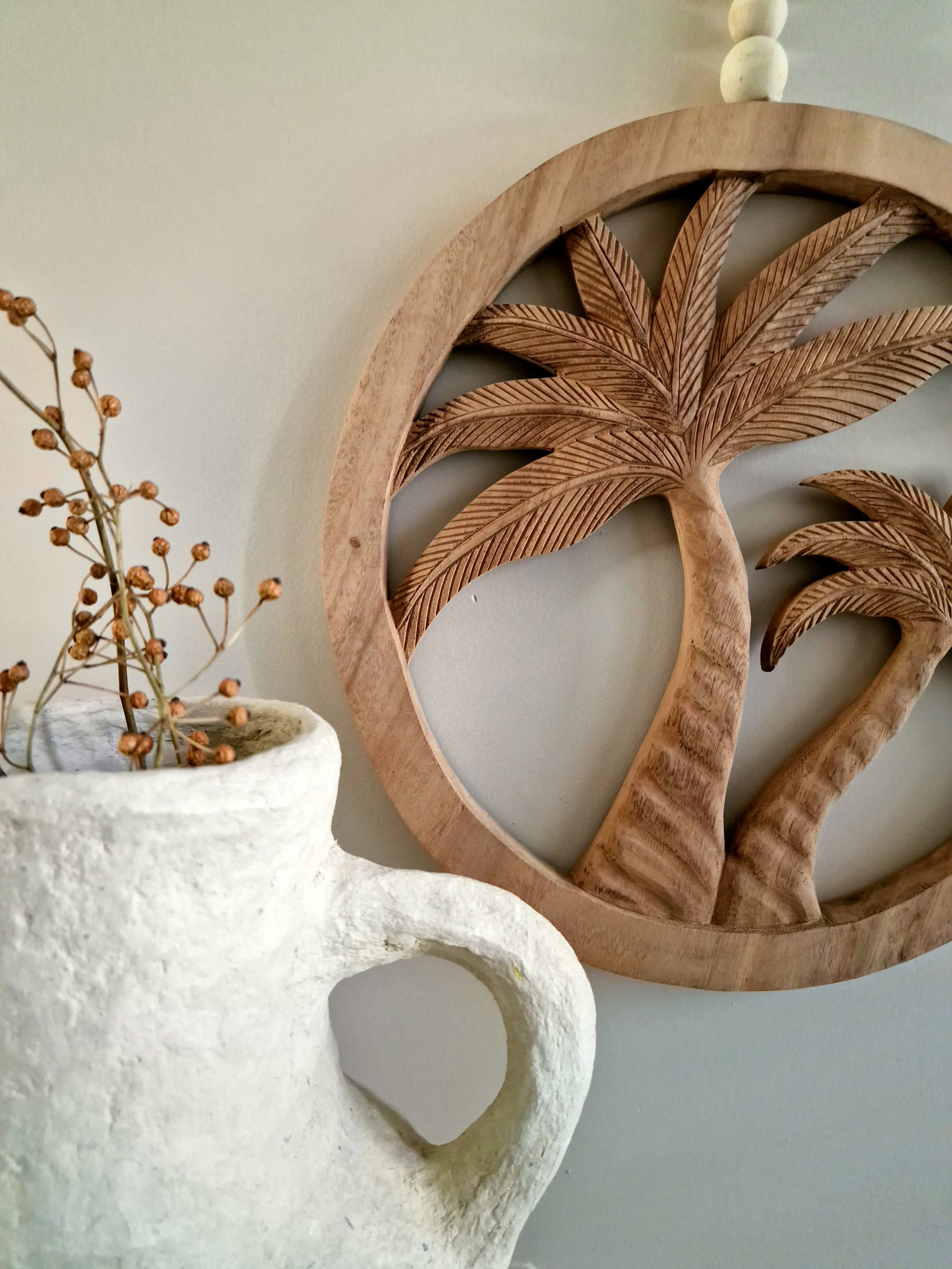 Palm Tree Wall Decor, Wall Art, Wooden Palm Trees, Beads, Wood Carving ...
