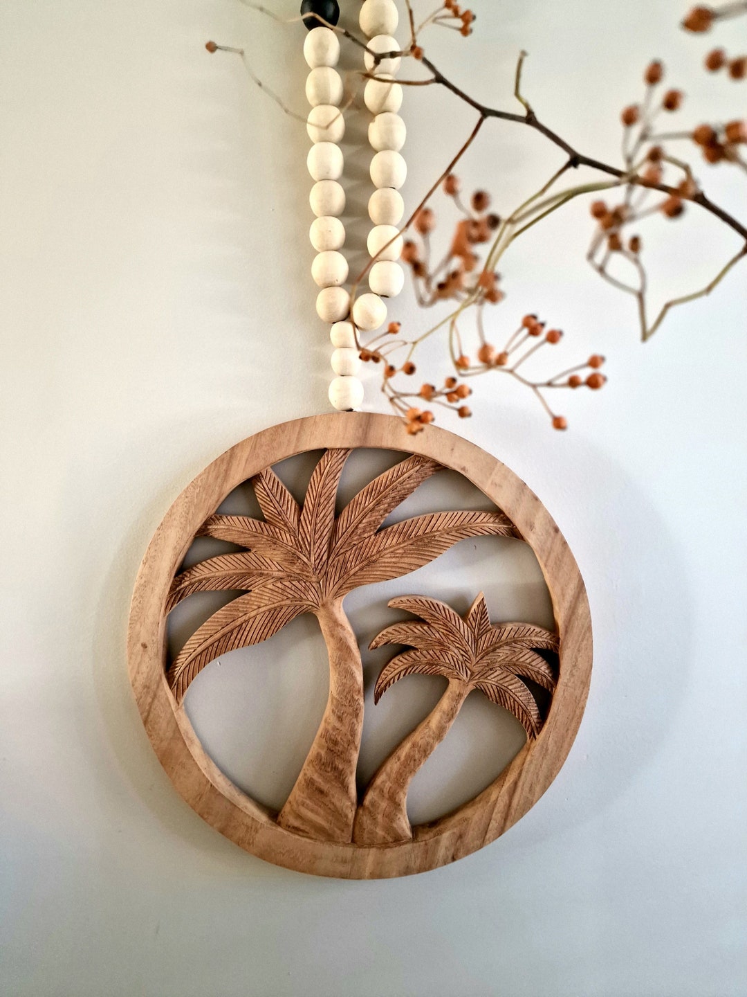 Palm Tree Wall Decor, Wall Art, Wooden Palm Trees, Beads, Wood Carving ...