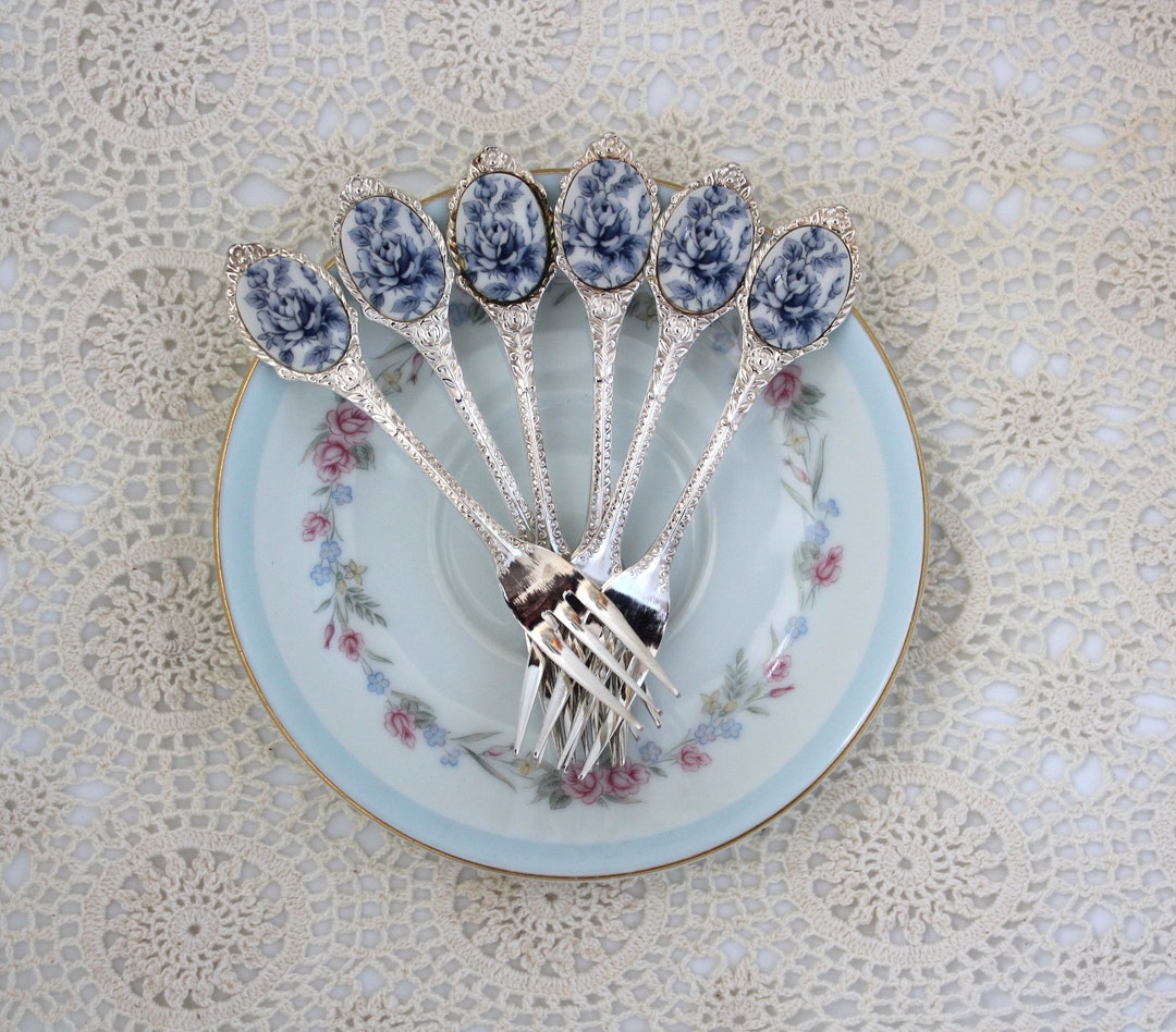 Vintage Blue Floral Forks X 6 - Etsy