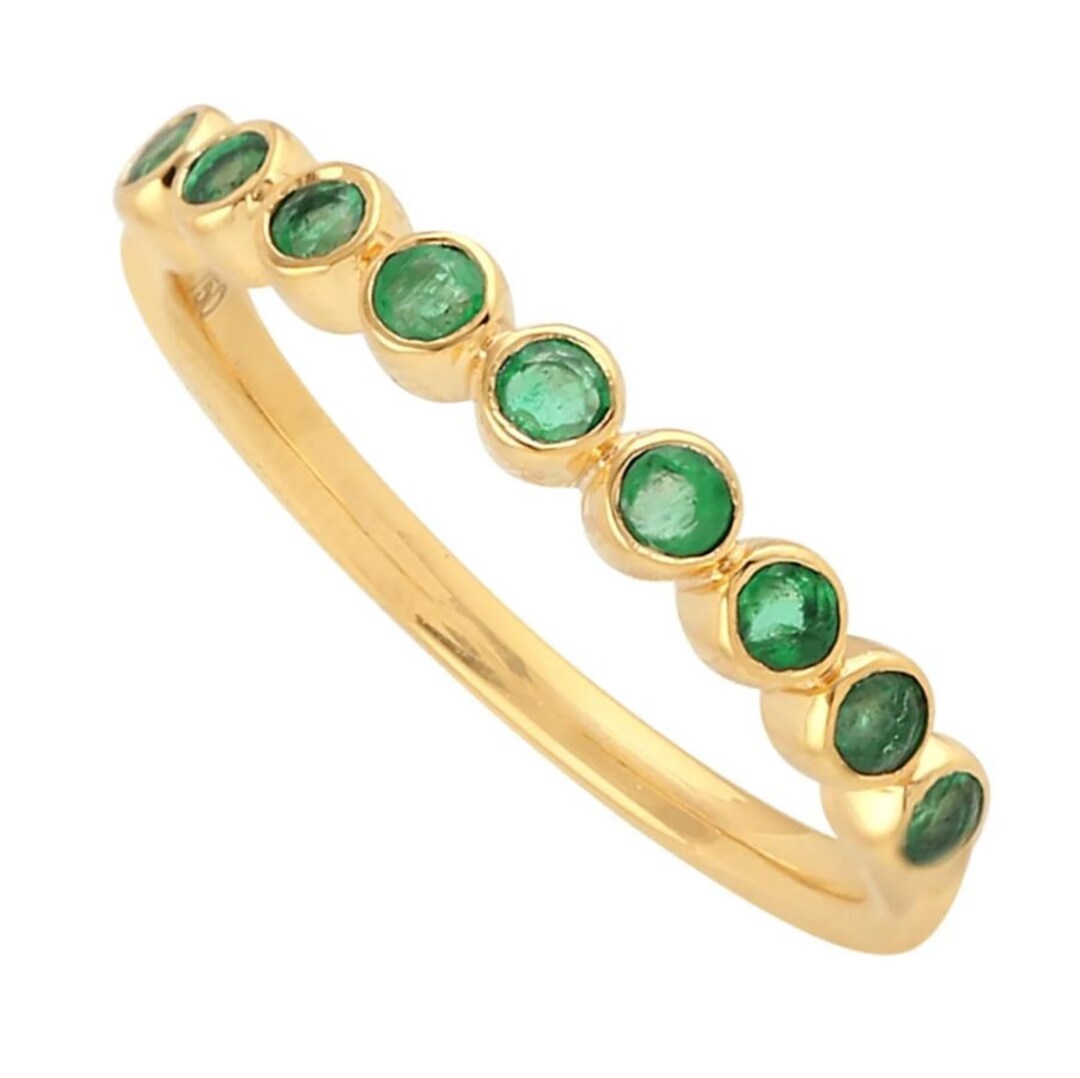 14k Solid Gold Filled Silver 9 Stone Ring Rund Cut Emerald and Sapphire ...