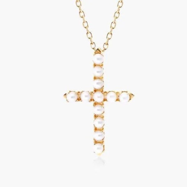 Pearl Cross Necklace - Etsy