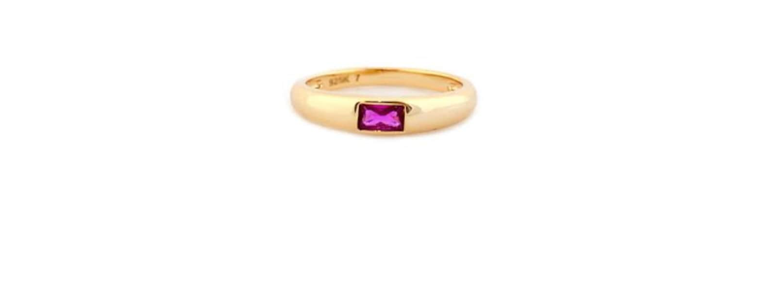 Winnie Ruby Signet Ring / Vintage 14K Gold Filled Ring / Baguette Ruby ...