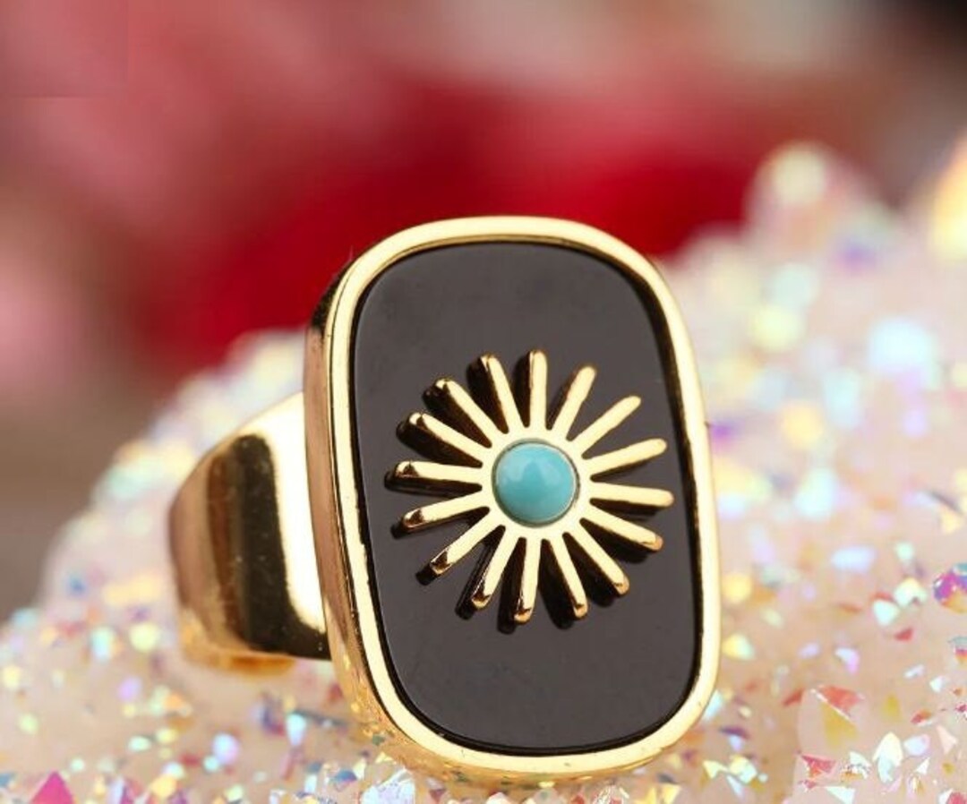 Gold Plated Vintage Black Onyx Engagement Ring Chunky Gold Ring, Black ...