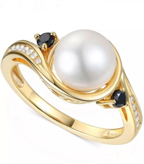 14K Gold Single Pearl Ring, Minimalist Freshwater Pearl Stackable ...