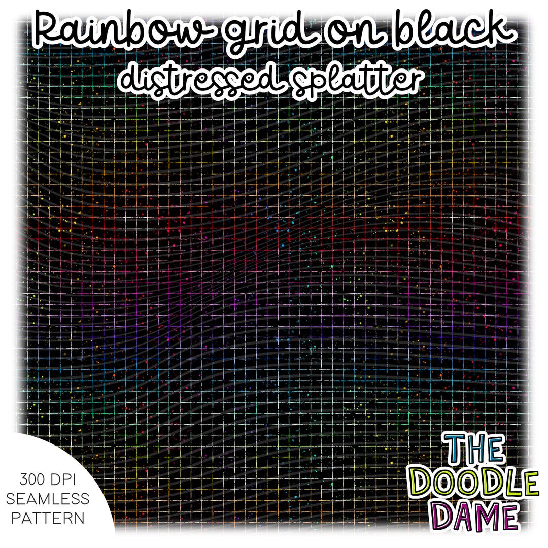 Distressed Rainbow Grids With Rainbow Splatter on Black Background ...