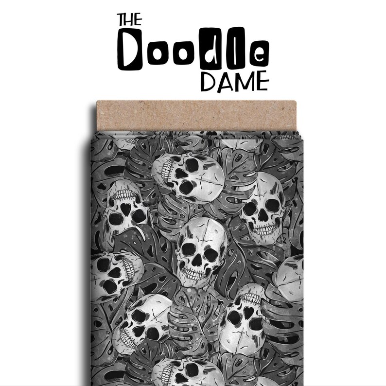 Seamless Digital Surface Pattern Monstera Skulls Main in Monochrome ...