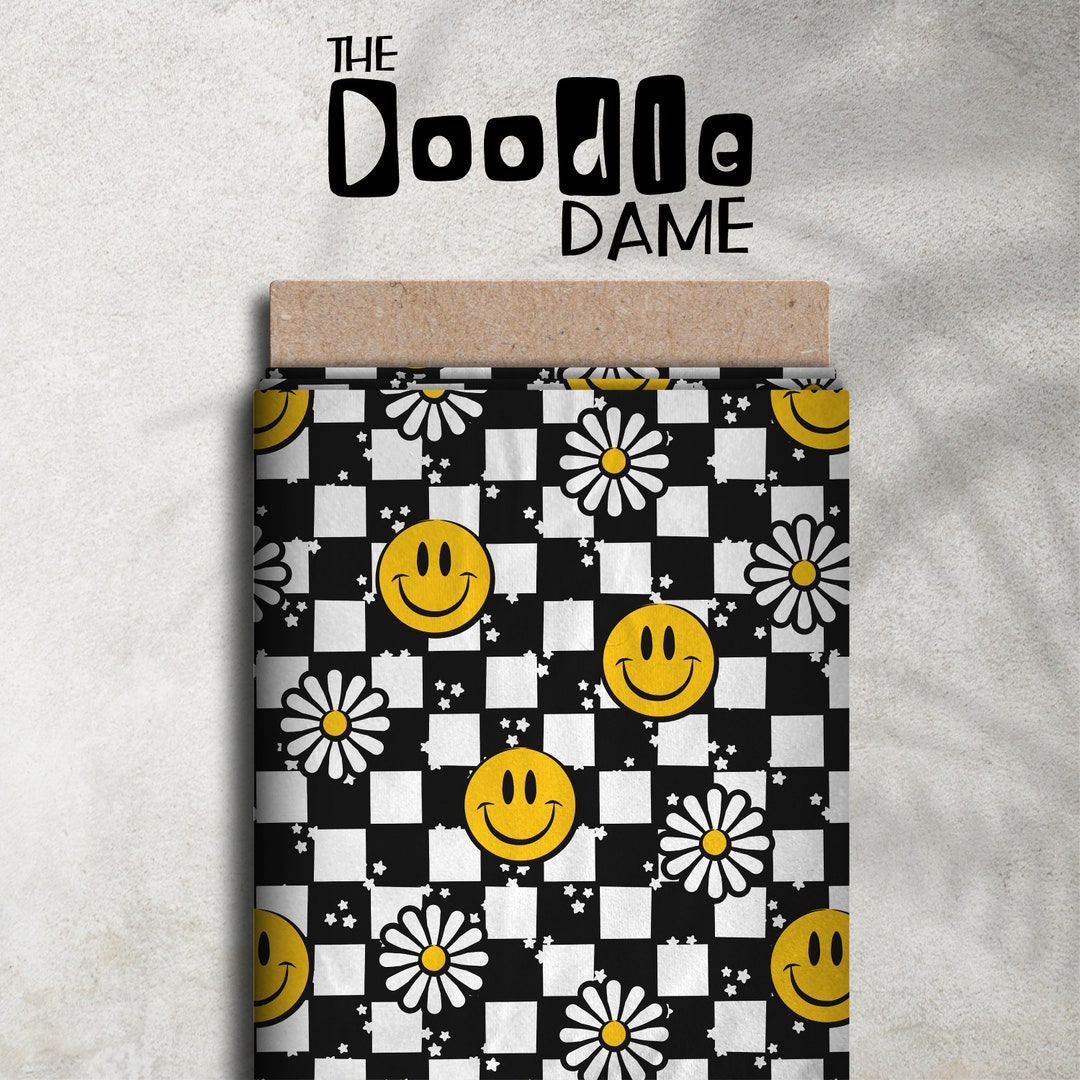 Seamless Digital Pattern Black and White Check - Checkered - Daisies ...