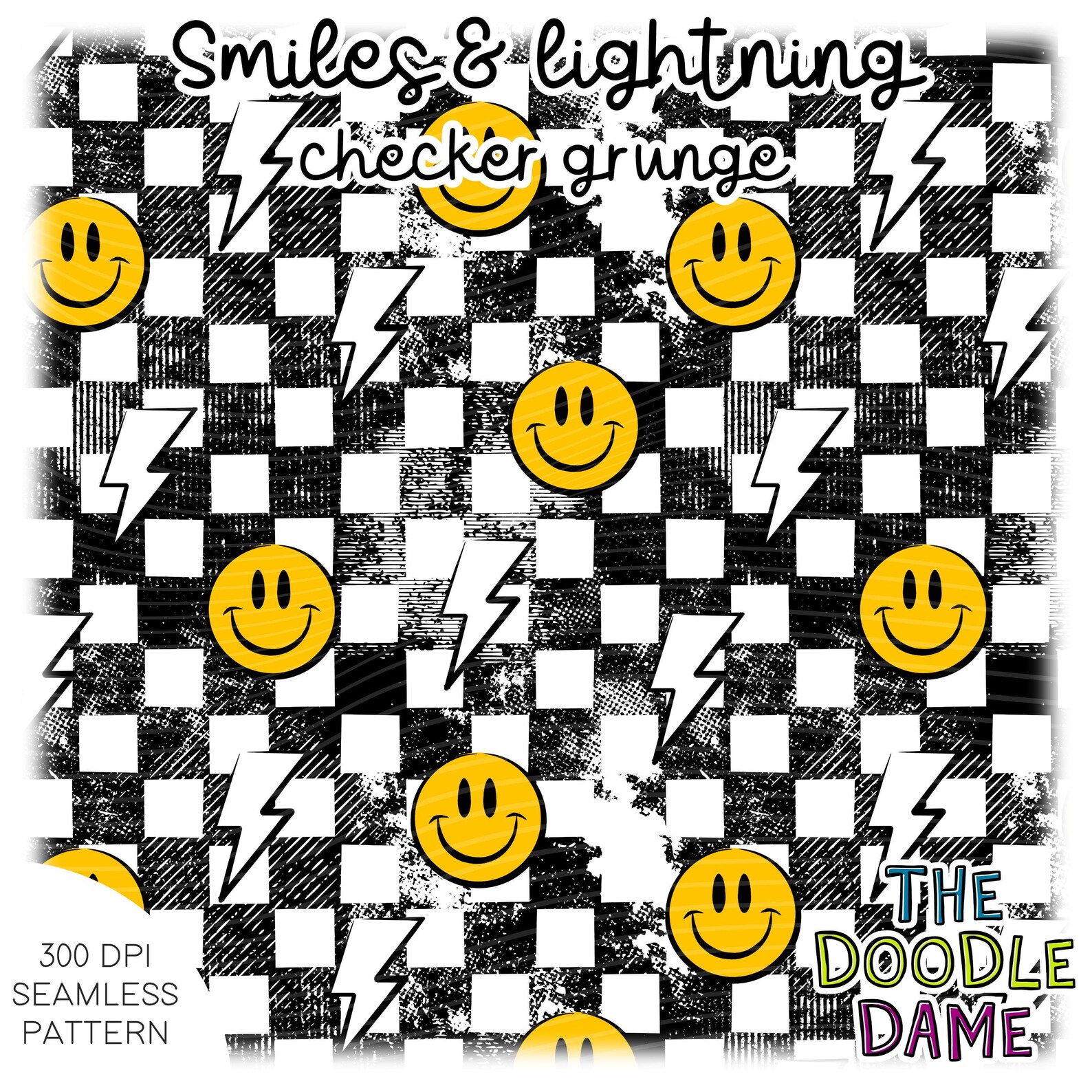 Seamless Digital Pattern Black and White Check Grunge | Checkered ...
