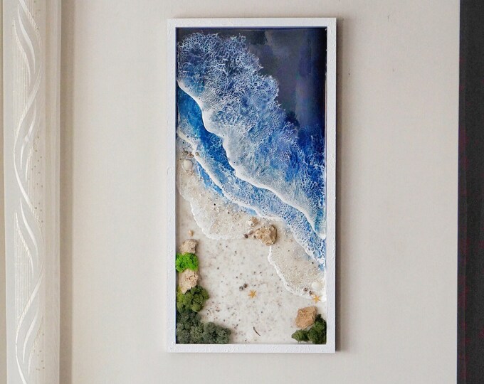 Rectangle Coastal Resin Painting, Ocean Wave Epoxy Beach House Wall ...