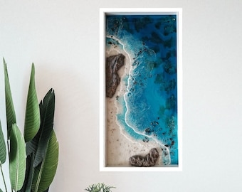 Rectangle Coastal Resin Painting, Ocean Wave Epoxy Beach House Wall ...