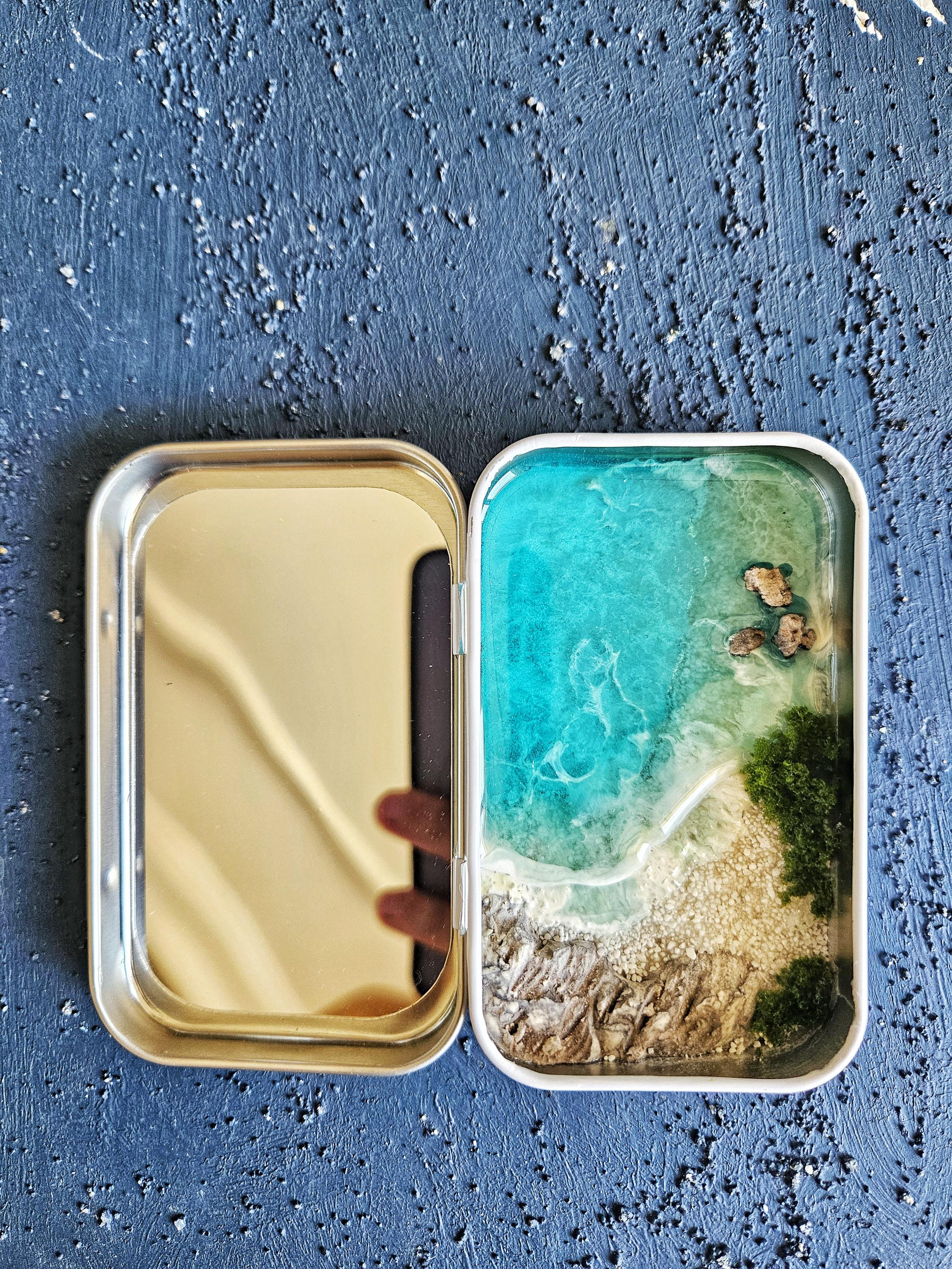 Ocean Themed Resin Art Compact Mirror With Case, Beach Vibes Pocket ...