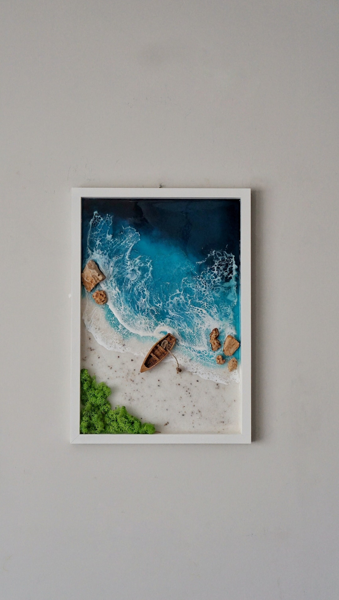 Rectangle Framed Coastal Resin Art, Seaside Epoxy Resin Wall Decor ...