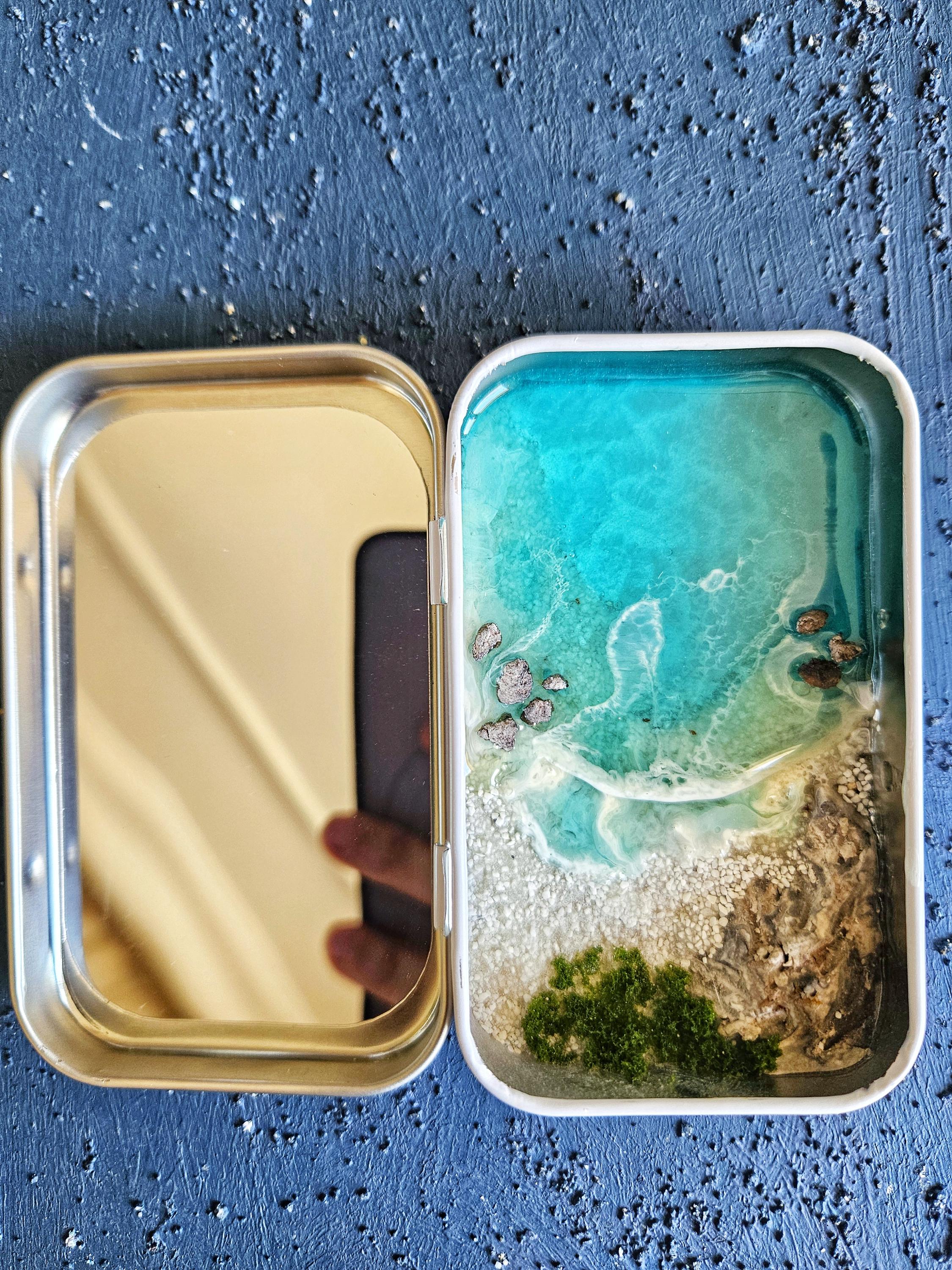 Ocean Themed Resin Art Compact Mirror With Case, Beach Vibes Pocket ...