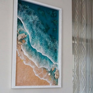 Beach Themed Large Epoxy Resin Wall Art, Coastal Picture, 3D Ocean Wave ...