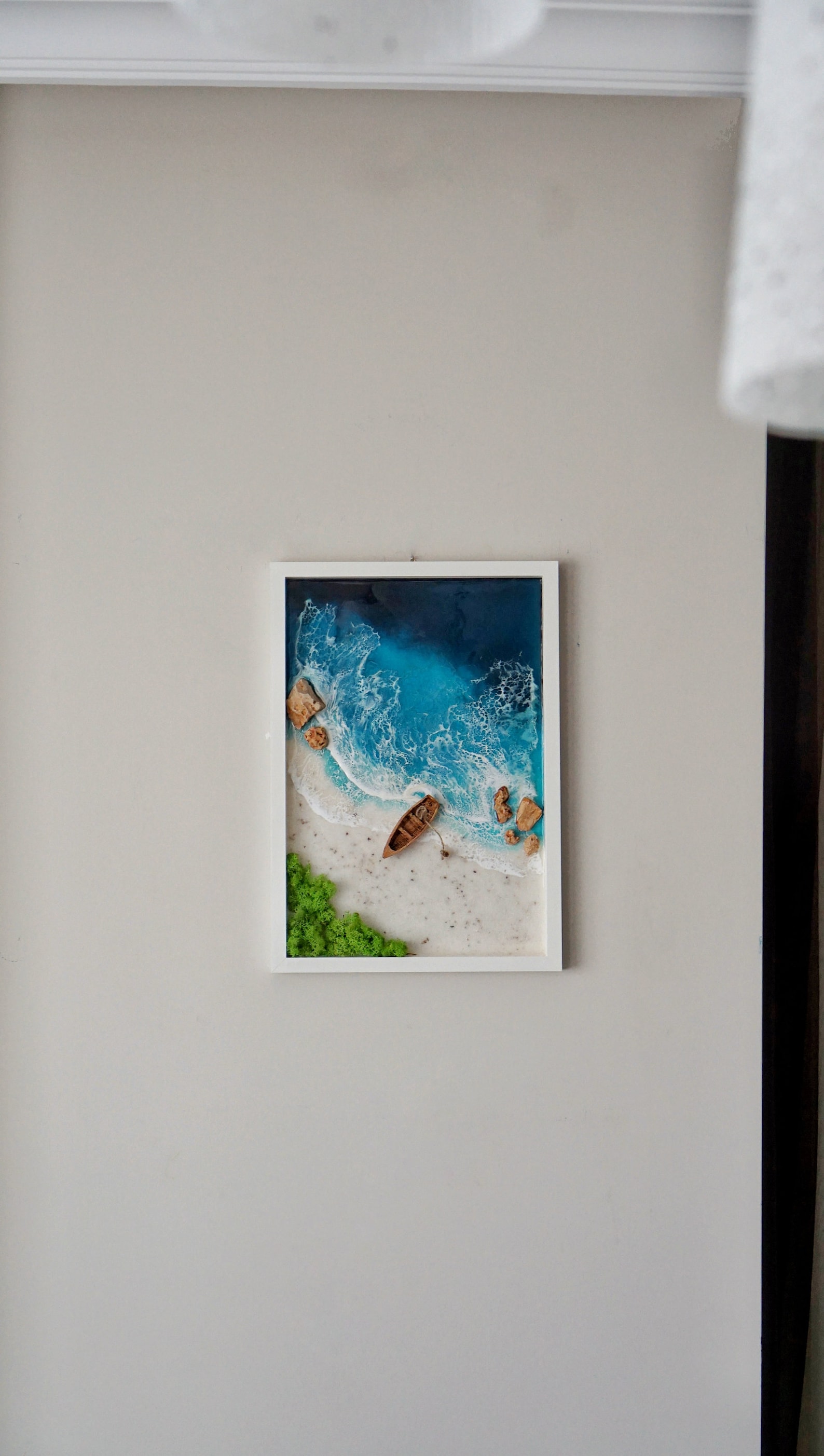 Rectangle Framed Coastal Resin Art, Seaside Epoxy Resin Wall Decor ...