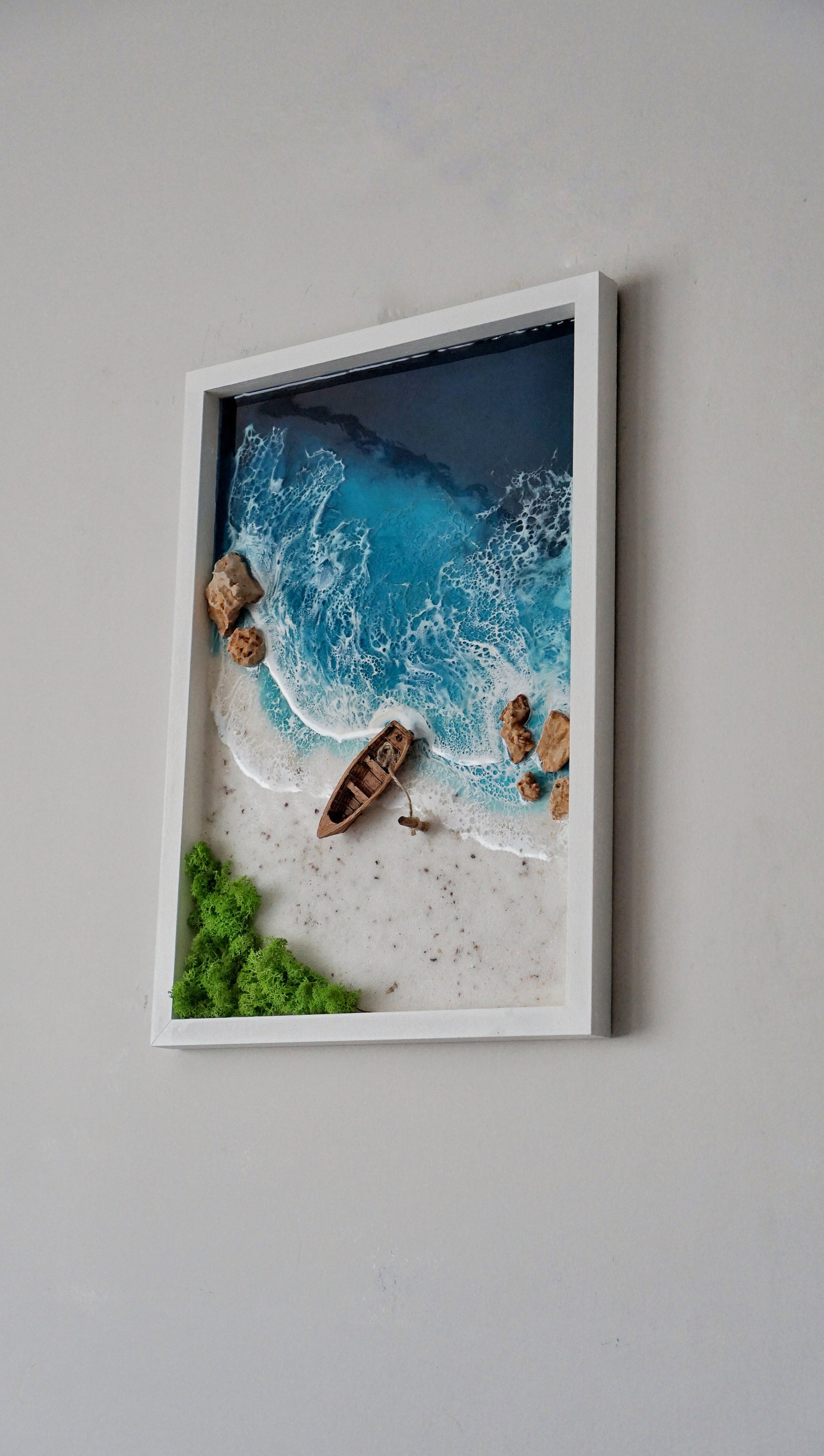 Rectangle Framed Coastal Resin Art, Seaside Epoxy Resin Wall Decor ...