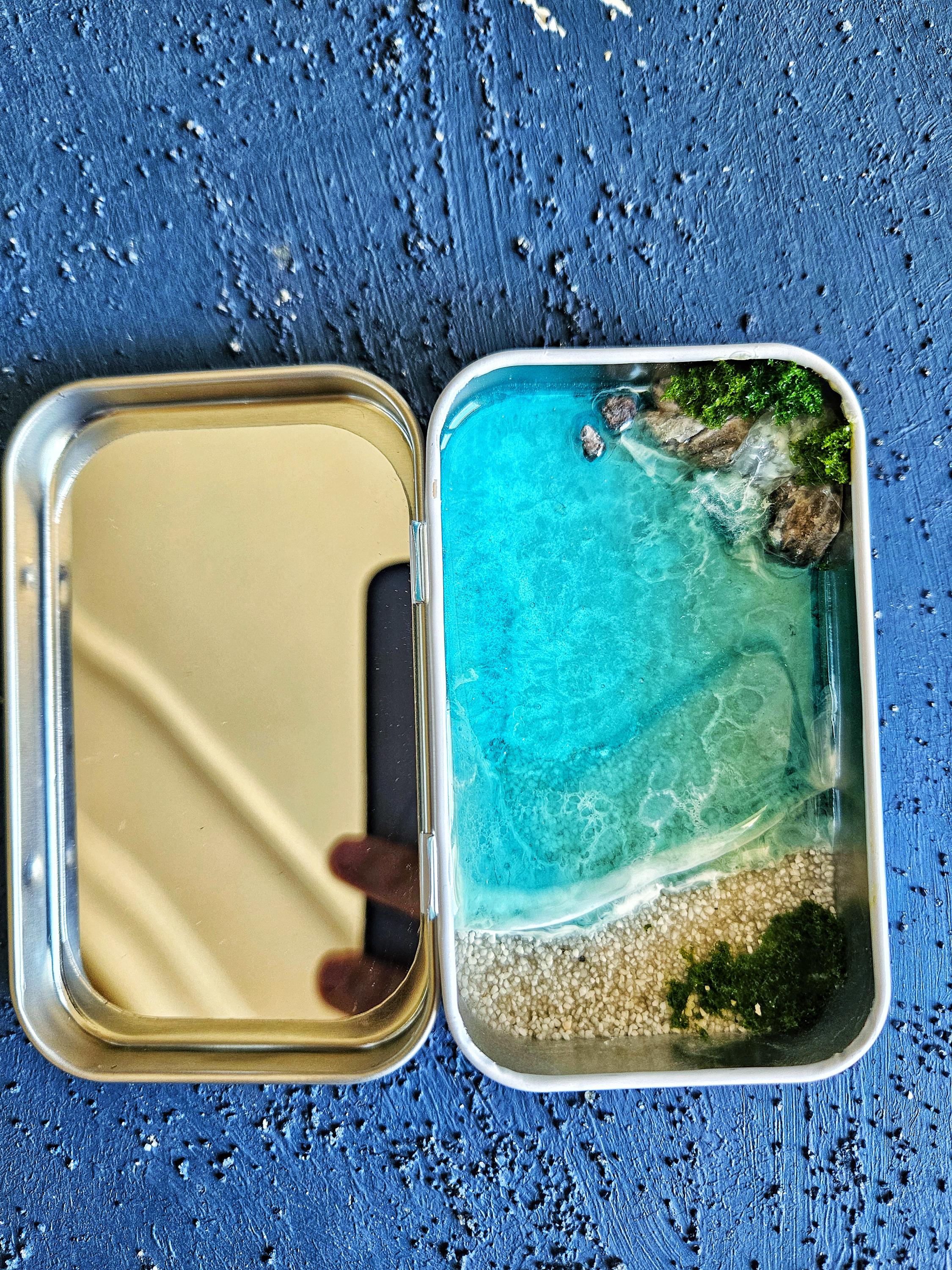 Ocean Themed Resin Art Compact Mirror With Case, Beach Vibes Pocket ...