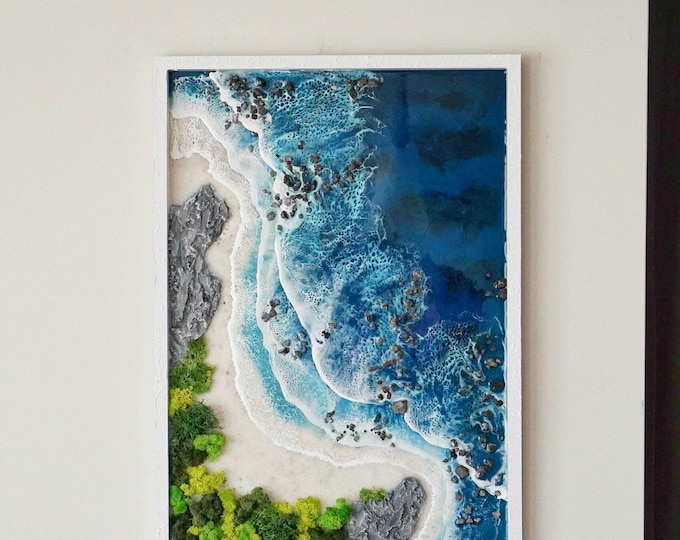 Large Ocean Theme Aesthetic Epoxy Resin Painting, 3D Moss Wall Art ...